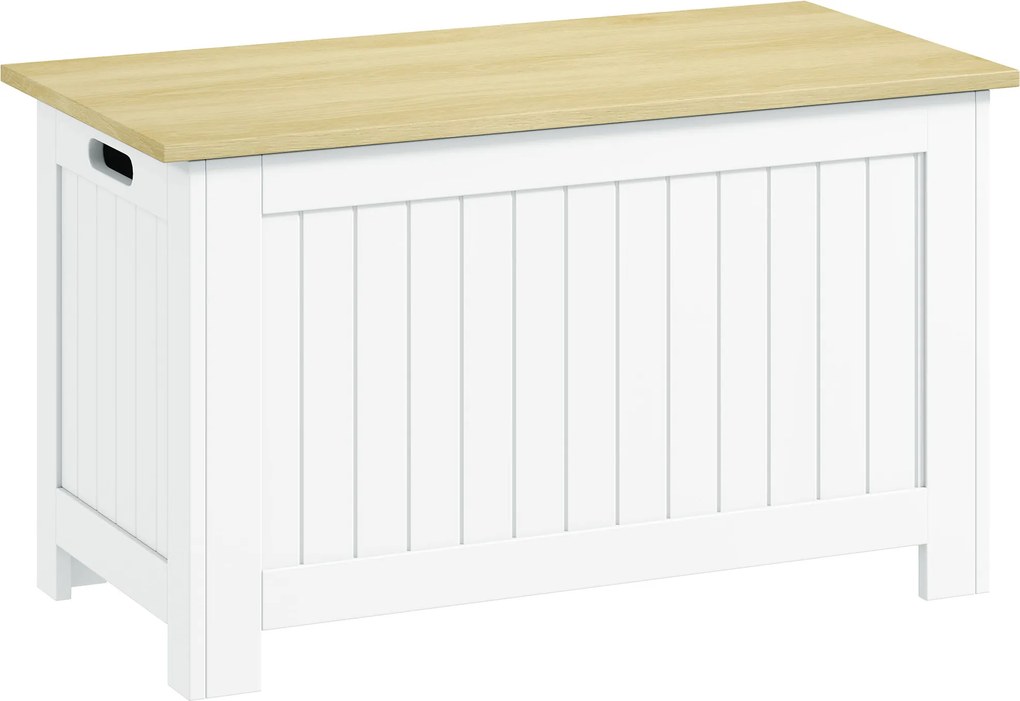 HOMCOM úložný box 90 l s víkem Všestranný box s bezpečnostními panty 80,5x40x46,4 cm Přírodní a bílá