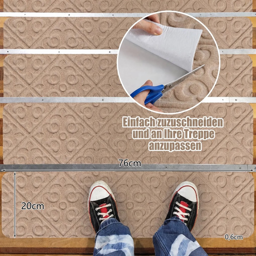 Costway 15 Koberce na schody Protiskluzové koberce na schody 76 cm x 20 – béžový