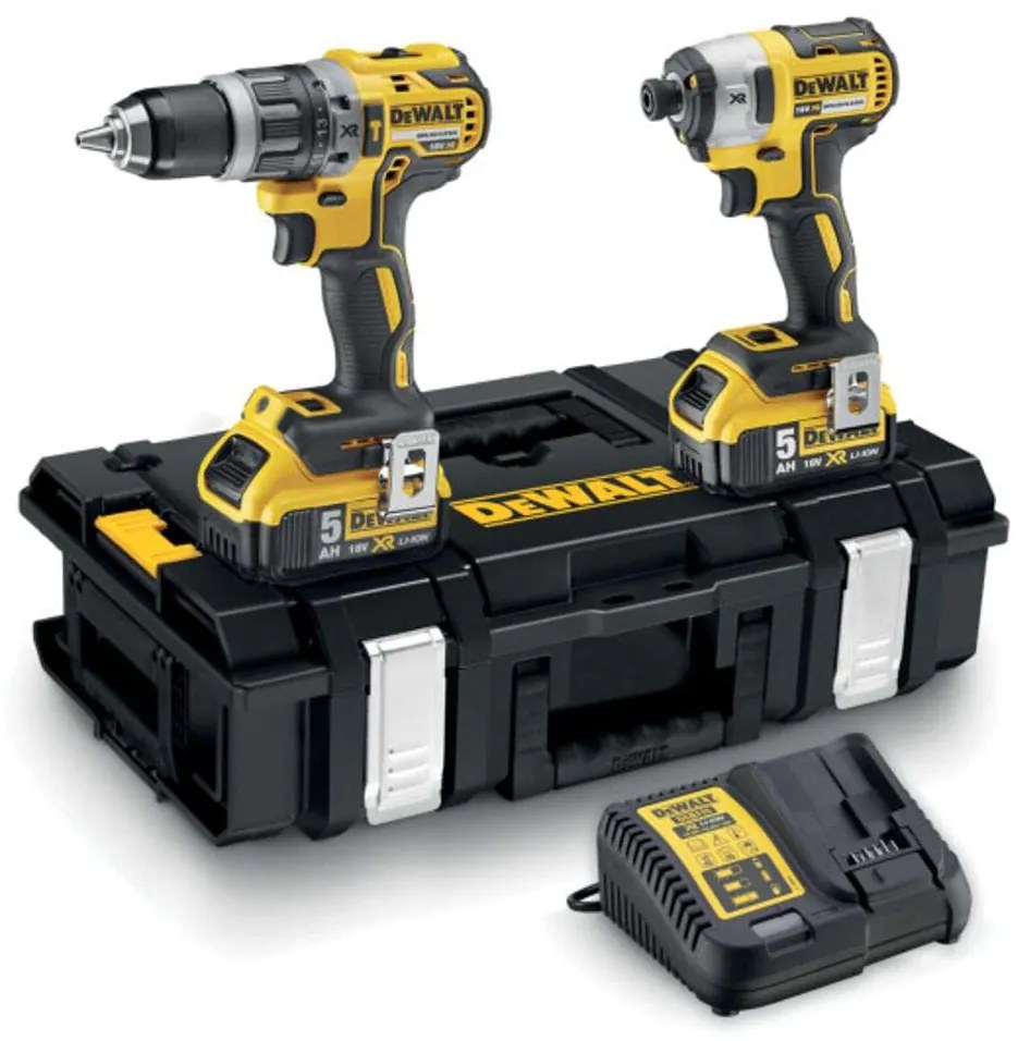 DeWALT - 18V AKU sada příklepové vrtačky a rázového utahováku, 2x aku 5,0 Ah XR, nabíječka DCK266P2
