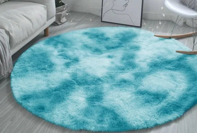 Protiskluzový koberec SHAGGY ombré, světle modrý kruh