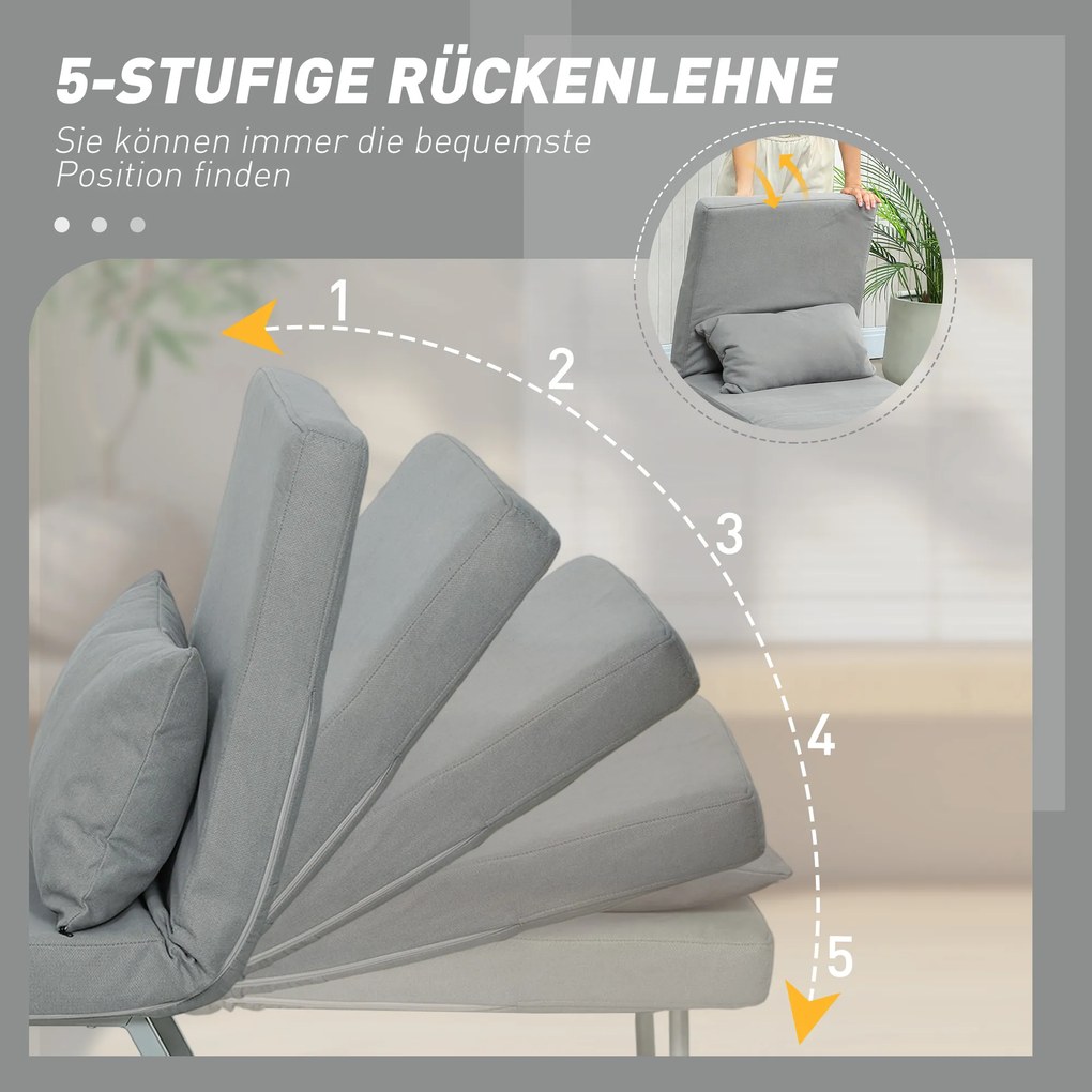 HOMCOM Rozkládací křeslo, čalouněné křeslo, přeměnitelné na postel pro hosty, ergonomické, světle šedé