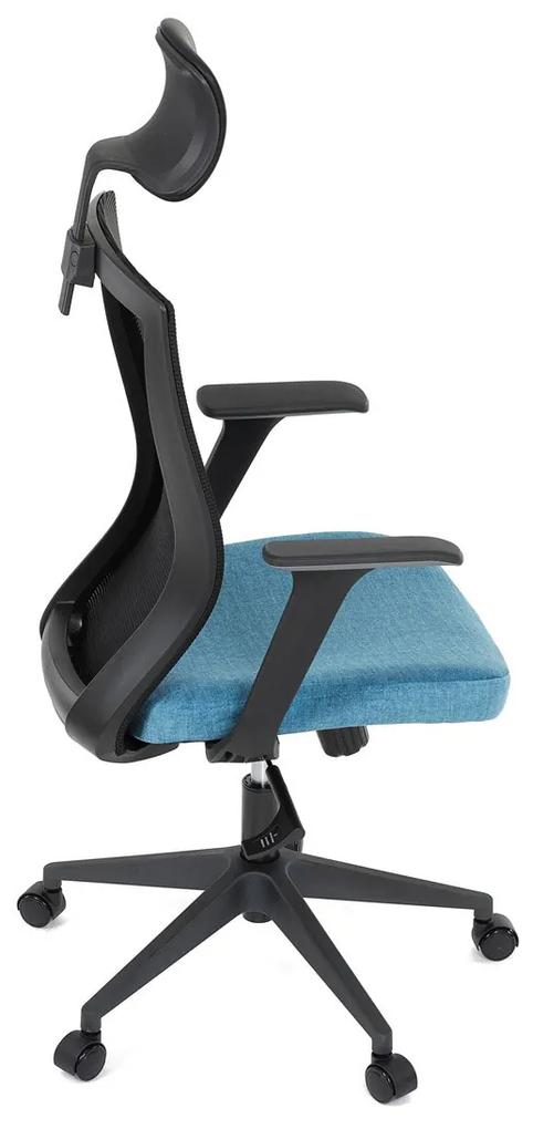 Autronic Kancelářská židle, černá MESH síťovina, světle modrá látka, houpací mechanismus, plastový kříž, kolečka pro tvrdé podlah KA-V328 BLUE