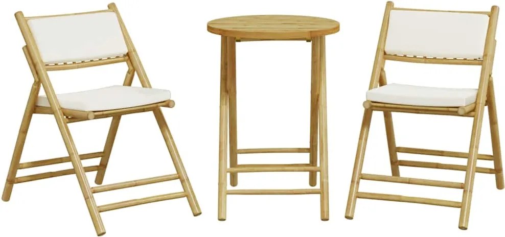 3dílný skládací bistro set s krémově bílými poduškami bambus 3208939