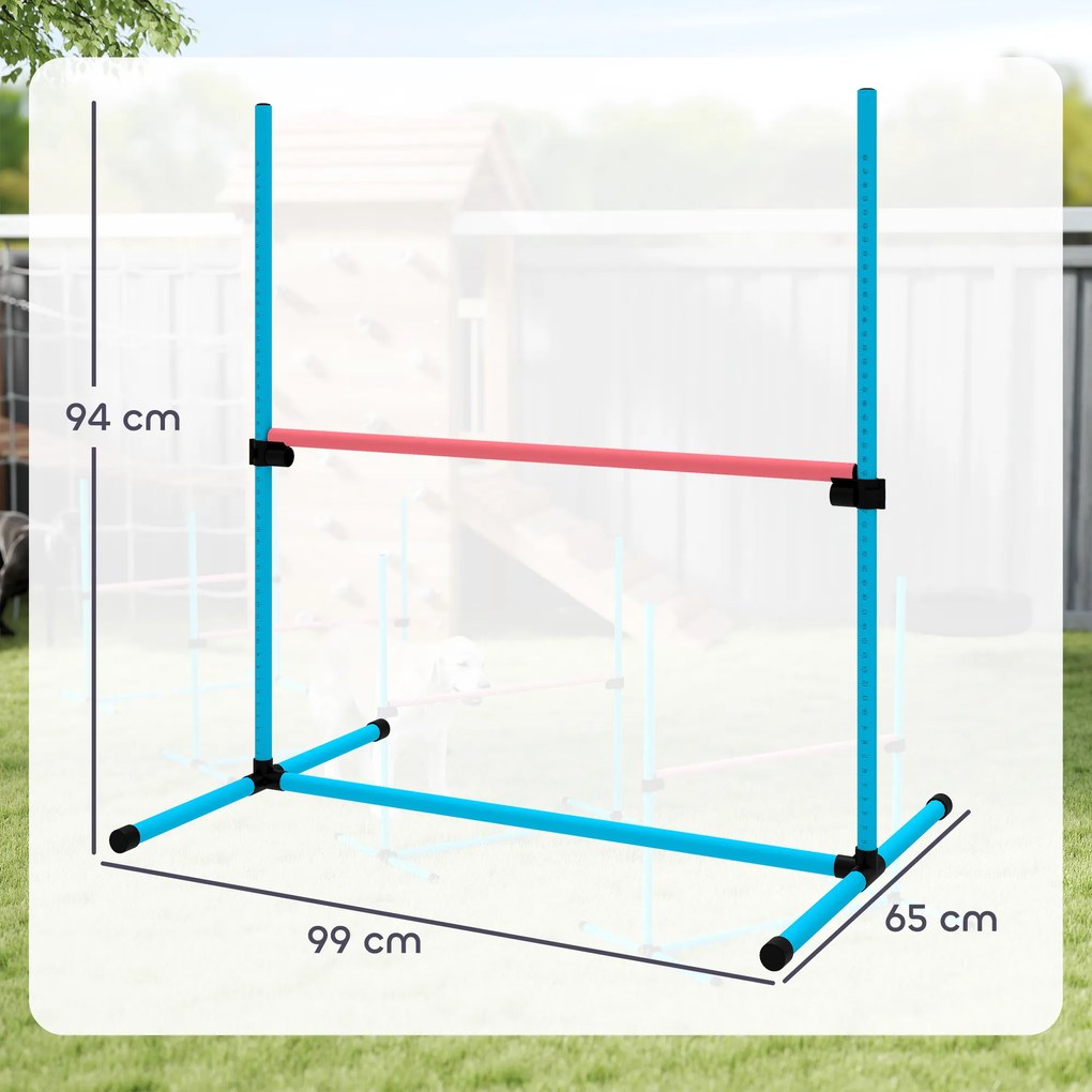 Agility set pro psy 4dílné výškově nastavitelné agility vybavení se 4 překážkami Přepravní taška 99 x 65 x 94 cm Světle modrá barva