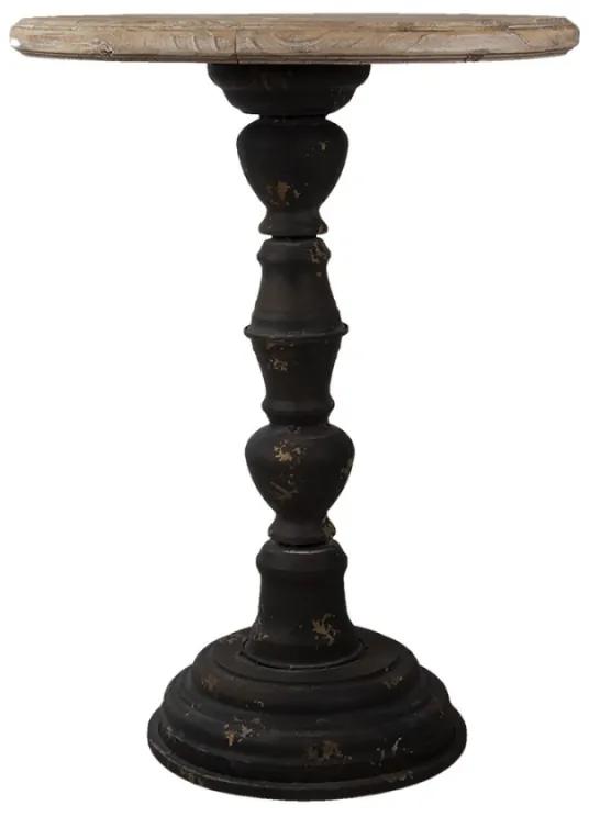 Tmavě hnědý kovový odkládací stolek s dřevěnou deskou – 57x75 cm