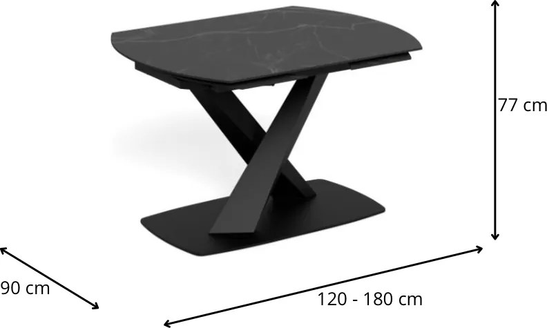 Rozkládací jídelní stůl Morella 120/180 cm černý mramor/černý