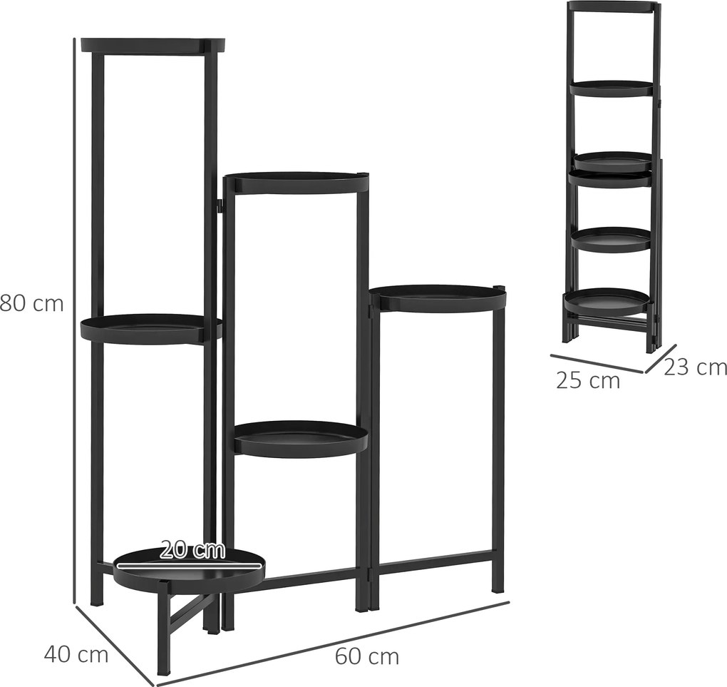 Stojan na květináče, stojan na rostliny se 6 nastavitelnými kulatými úrovněmi, rohový stojan na květináče, kov, černý