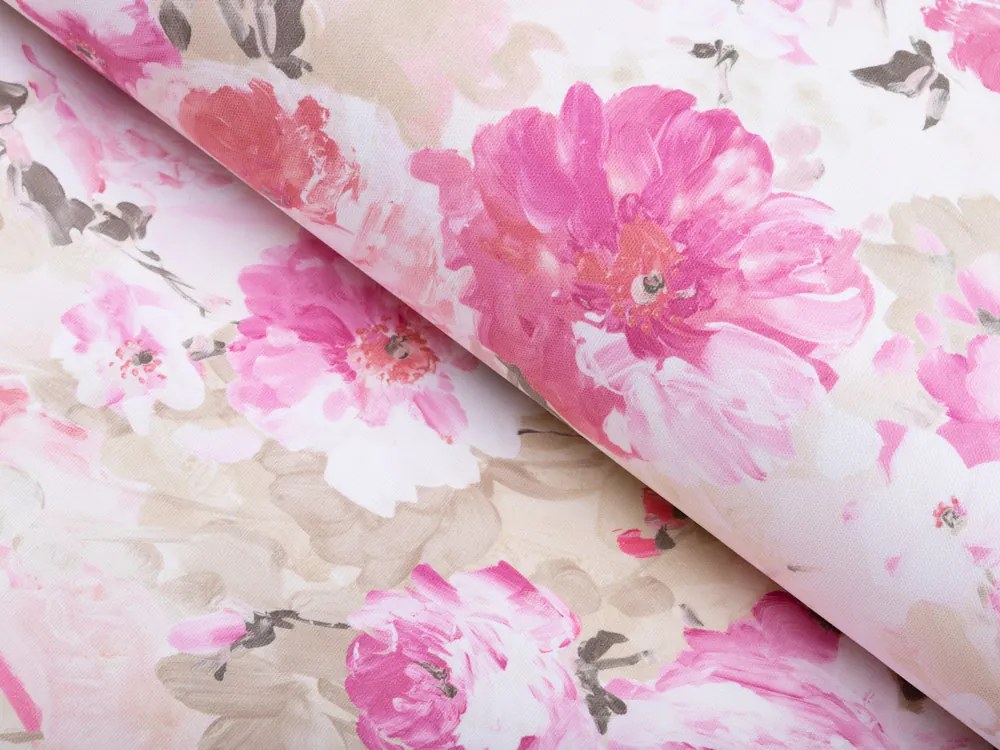 Biante Dekorační povlak na polštář s lemem PM-030 Růžové malované květy 40 x 40 cm