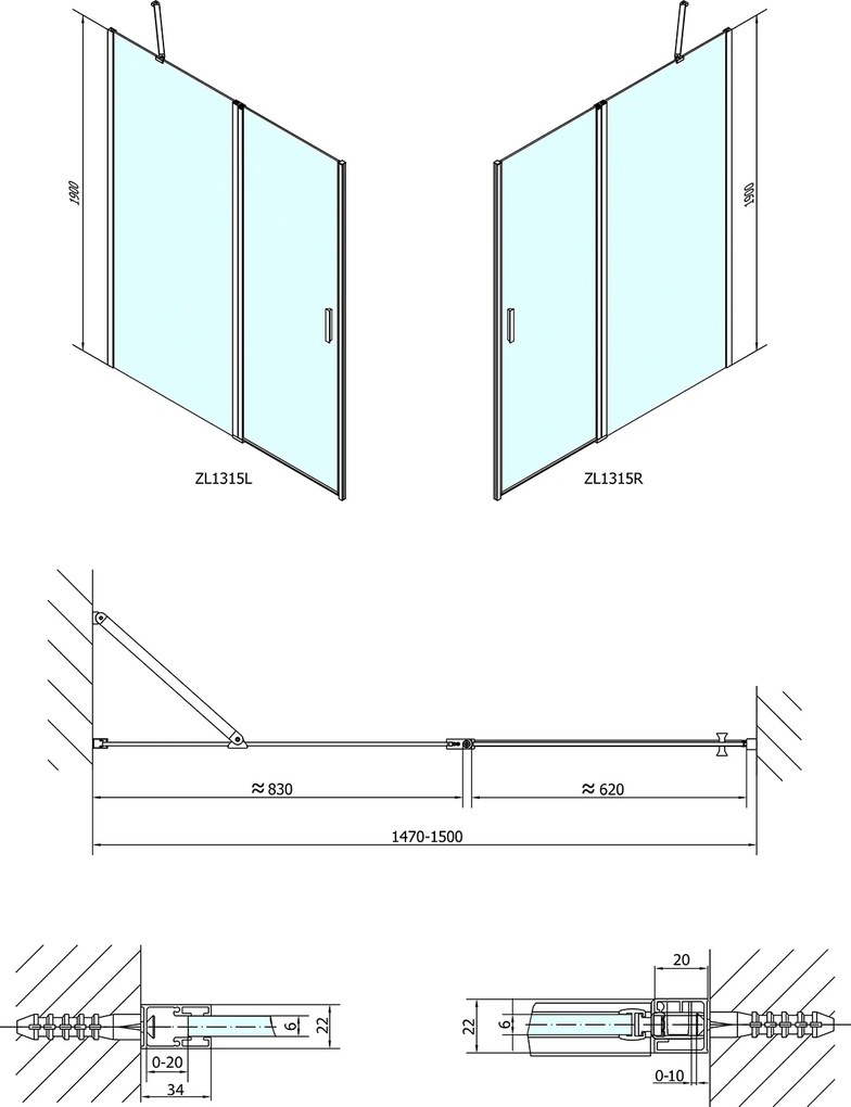 Polysan Polysan, ZOOM LINE sprchové dveře 1500mm, čiré sklo, ZL1315
