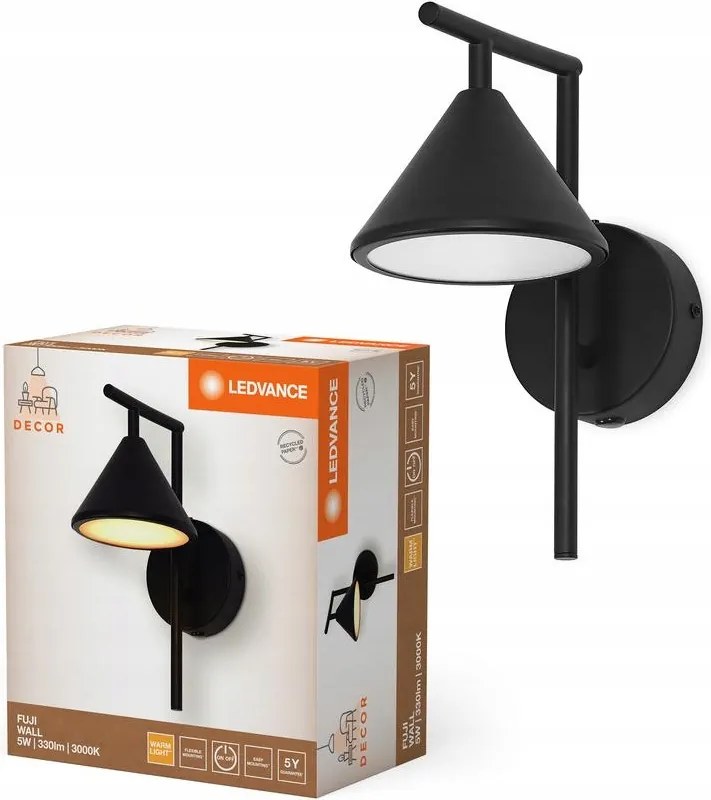 Led nástěnná lampa 5W 180lm Cct Dekorativní černá Fuji Ledvance