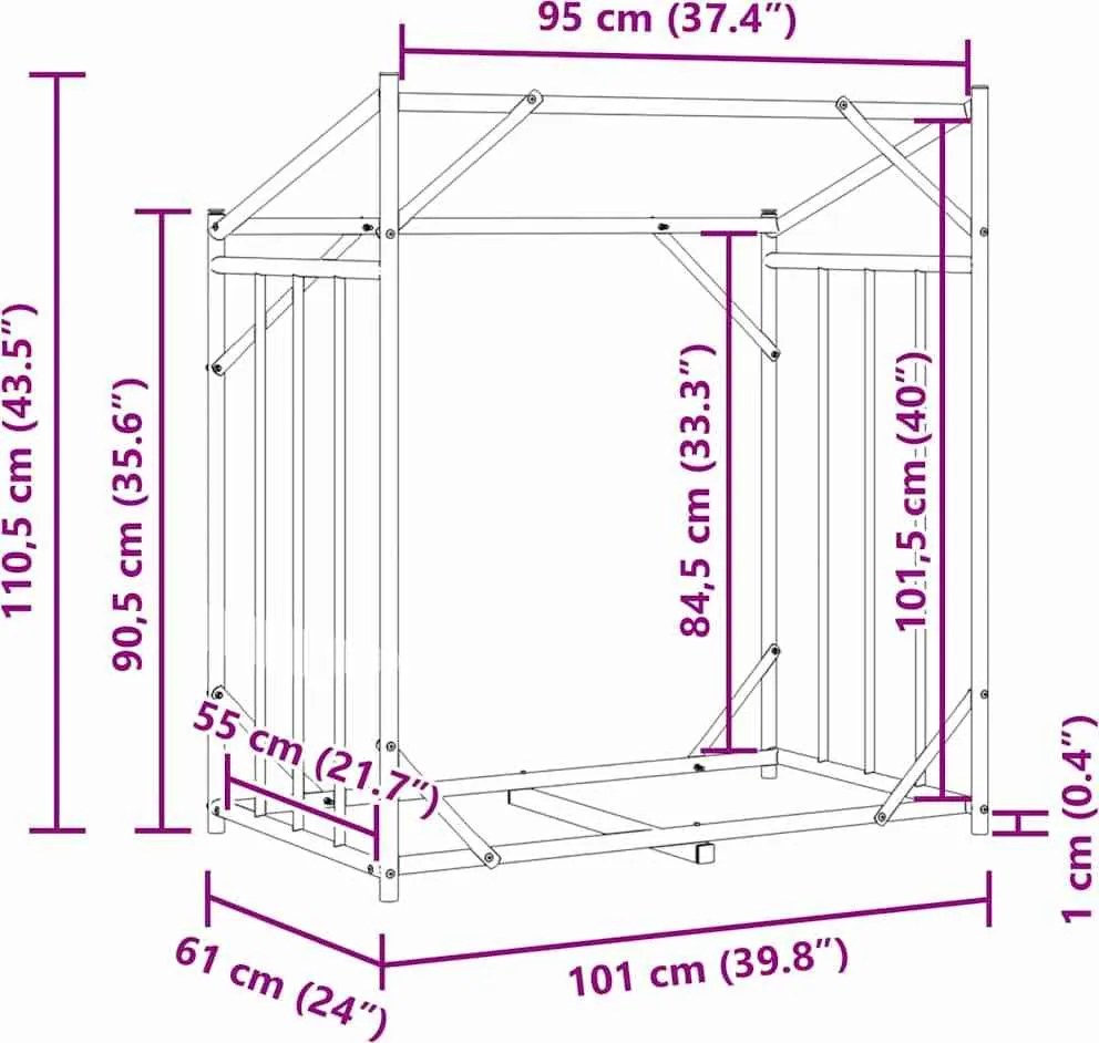 vidaXL Stojan na palivové dřevo s krytem proti dešti 100x25x150 cm [4104937]