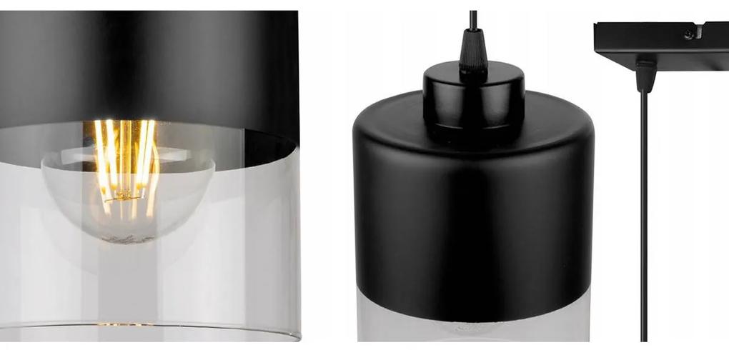 Závěsné svítidlo ROMA, 3x černé/transparentní skleněné stínítko