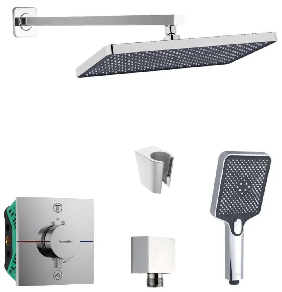 SANITINO - Sprchový set s termostatem a tělesem pod omítku hansgrohe, příslušenství kielle, chrom SANI21HKK003