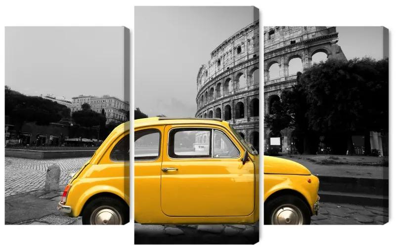 Vícedílný obraz Žluté Retro Auto Na Pozadí Kolosea Nedostatek Nedostatek Plátno Canvas 90x60