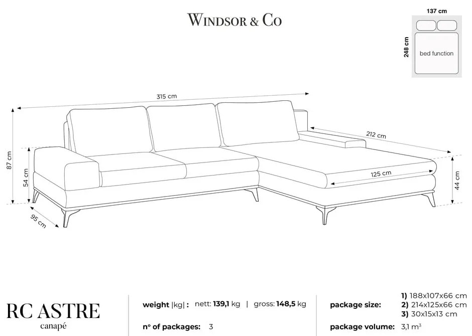 Světle šedá rozkládací rohová pohovka Windsor &amp; Co Sofas Planet, levý roh