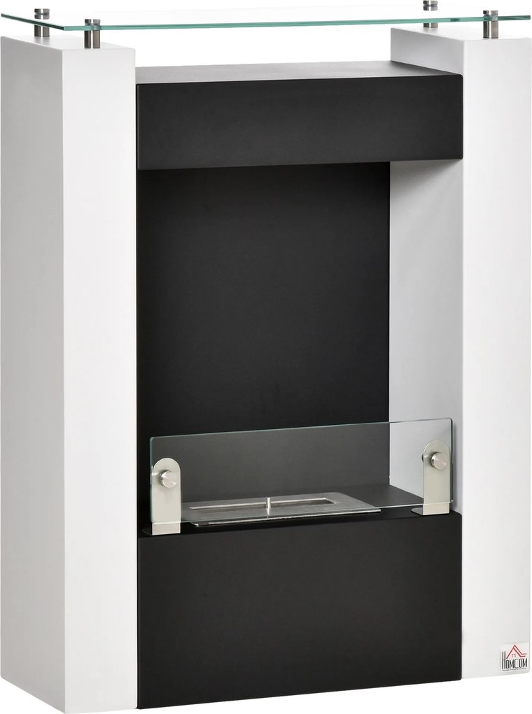 HOMCOM Bioetanolový Krb s Hořákem 1,5 l a Tepelně Odolnou Skleněnou Policí, 3hodinový Čas Hoření, Rozměry 60x20x79cm, Ovládání Plamene a Klíč v Ceně …