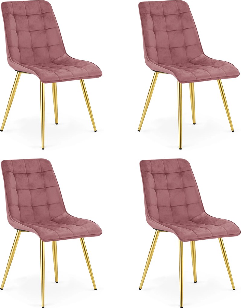 Jídelní židle SPLIT VELVET se zlatými nohami, tmavě růžová