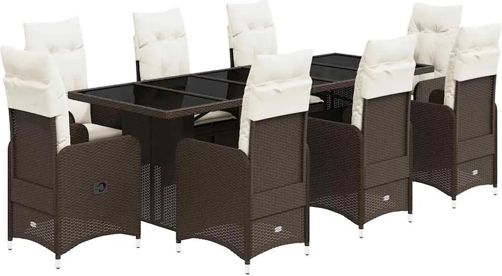 9dílný zahradní bistro set s poduškami hnědý polyratan 3277283