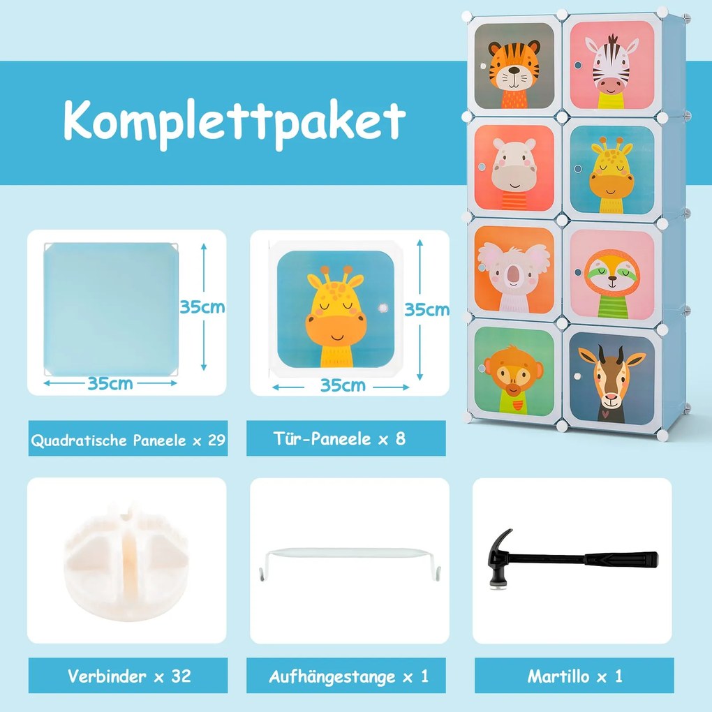 Costway Dětská skříň Dětská s 8 kostkami a závěsným prostorem