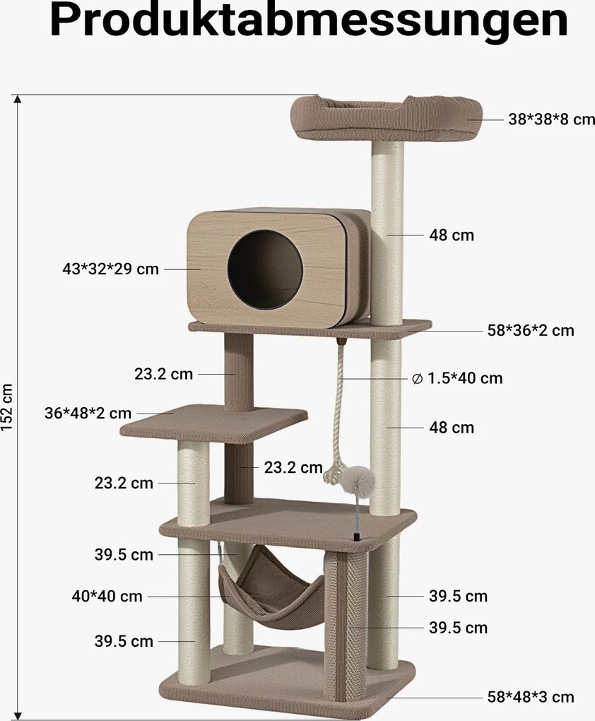 Škrabadlo pro kočky fudajo – 152 cm, béžová (65998)