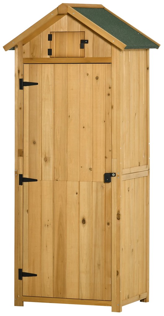 Outsunny zahradní skříňka zahradní kůlna na nářadí s policemi asfaltová střecha okno dřevo žlutá+zelená 77 x 54,2 x 179 cm