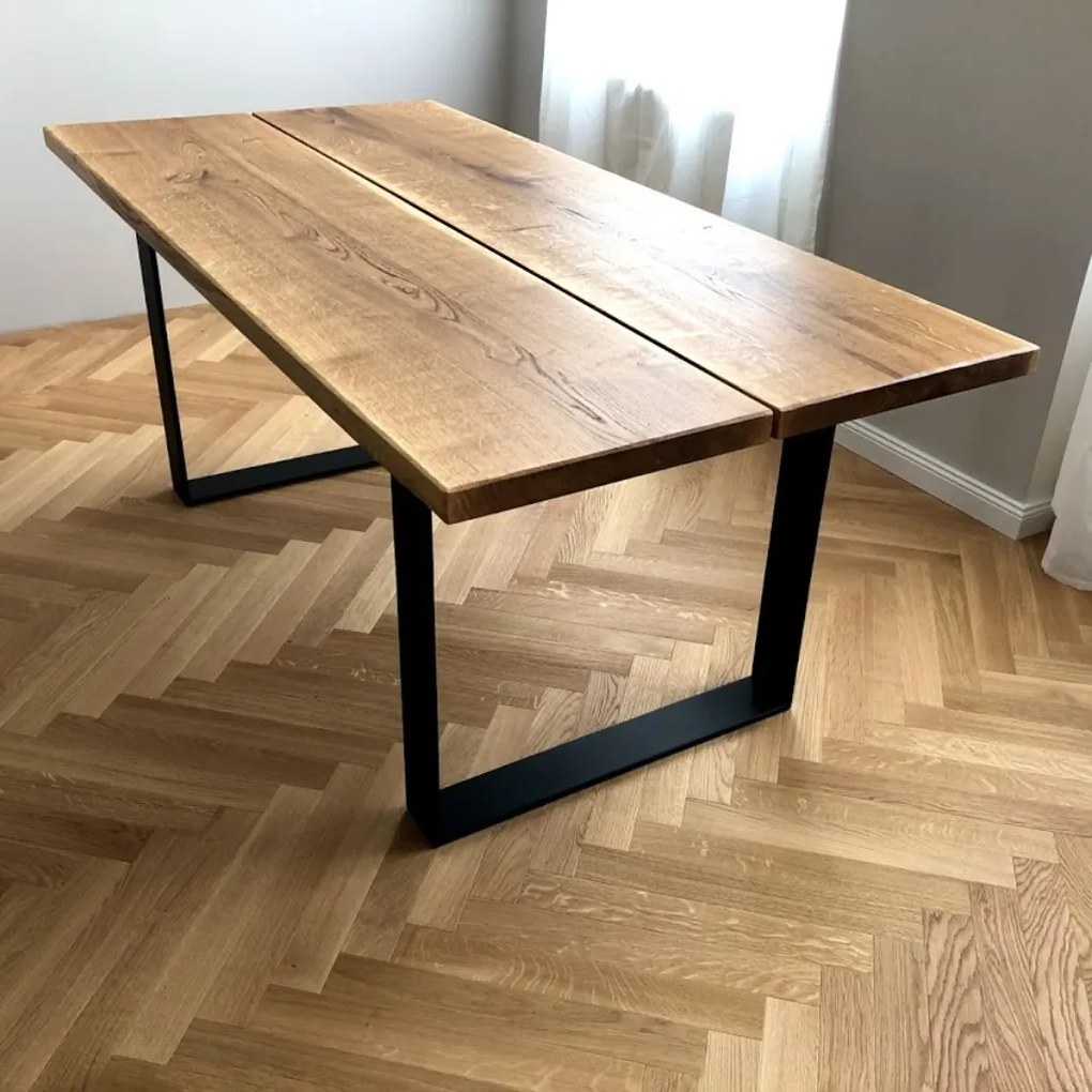 KULHÁNEK Designový stůl ze 2 ks fošen Velikost desky: 150x80 cm, Odstín podnože: bílá - RAL 9010