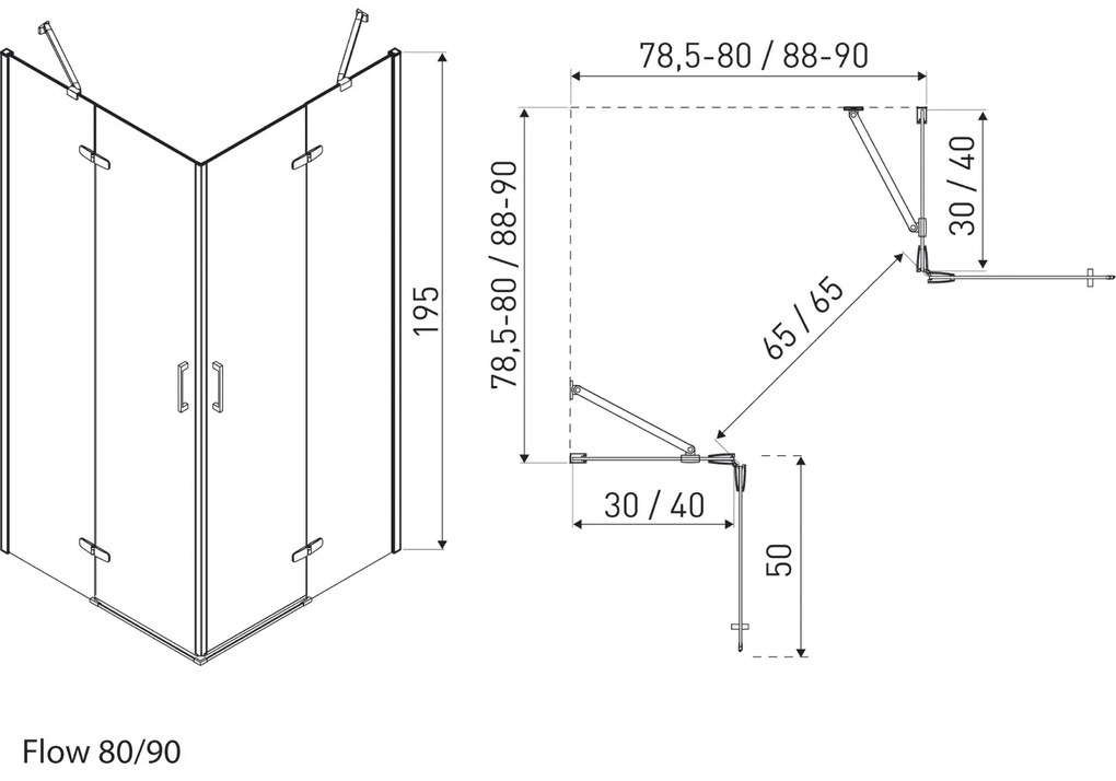 Novoterm Čtvercový sprchový kout NV-Flow 80x80 černá/transparent - bez vaničky