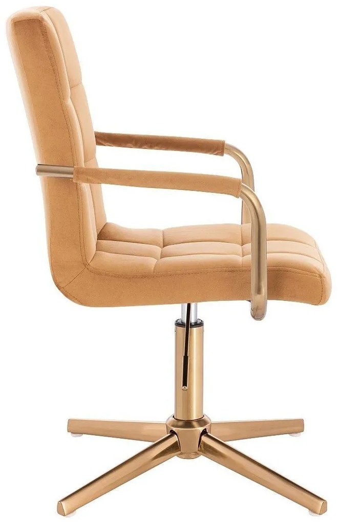 LuxuryForm DESIGN Otočná židle VERONA GOLD VELUR na zlatém kříži - medová