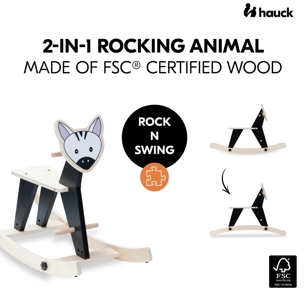 Hauck Houpací zvířátko ROCK N SWING 2v1, zebra