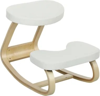 HOMCOM kolenní sedadlo, ergonomická houpací židle z dřeva, kolenní sedadlo pro home office, v krémové barvě