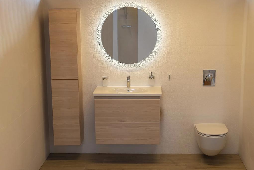 Amirro Zrcadlo kulaté na zeď do pokoje do ložnice do předsíně a na chodbu koupelny nalepovací CROSSLINES kruh průměr 80 cm s LED podsvíceným zdobeným okrajem 411-095