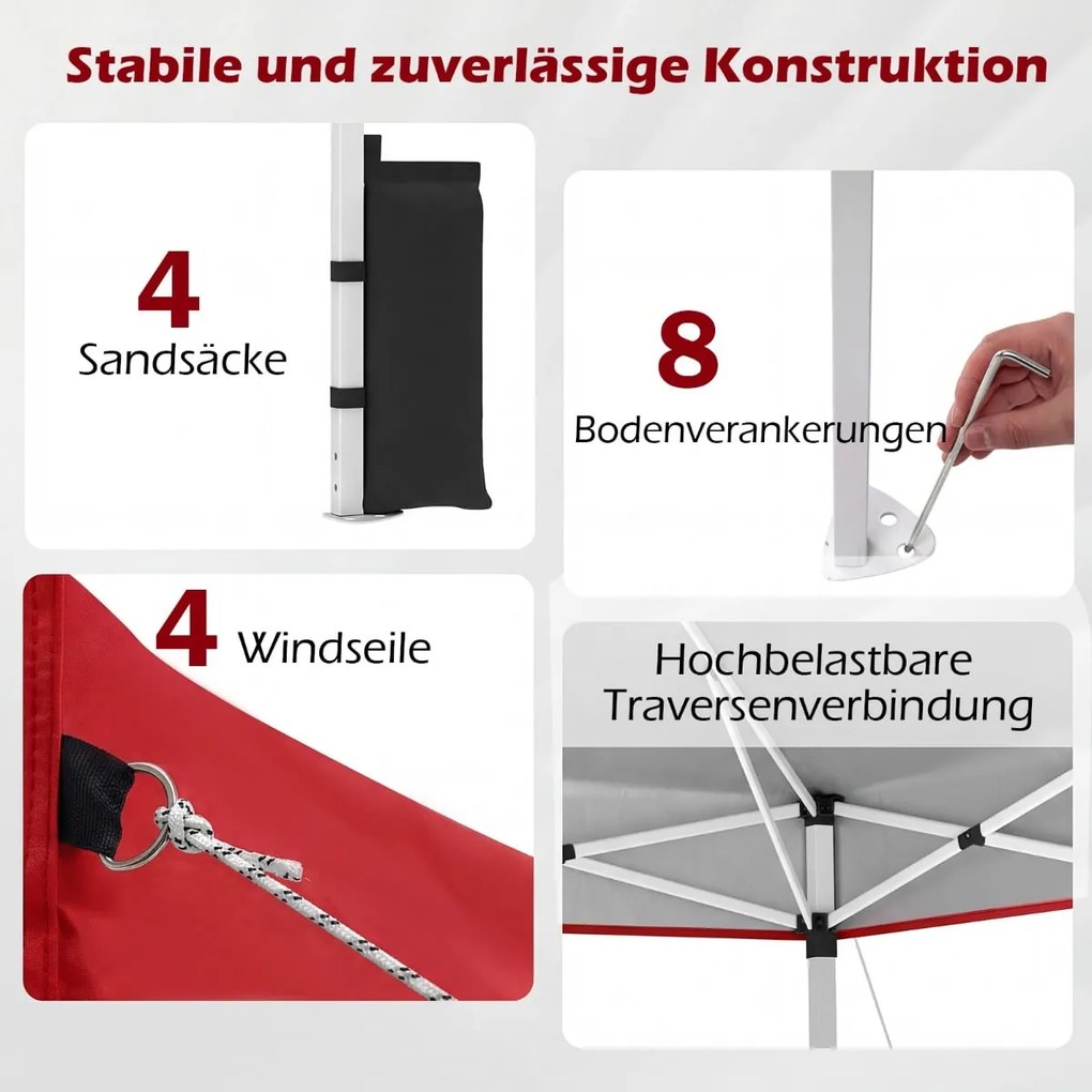 Costway Výsuvný pavilon s 4 pytle s pískem a kolíky a lana skládací – 3 × 3 m