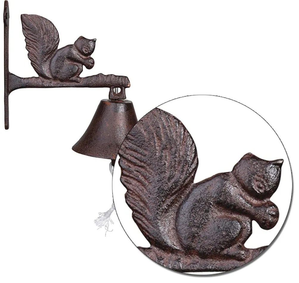 Zahradní zvonek Squirrel, 19x9,5 cm, litina, hnědá