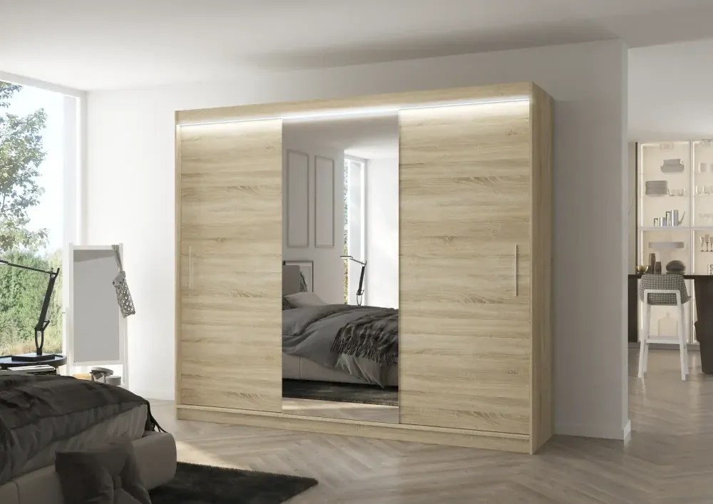 Posuvná skříň se zrcadlem a LED osvětlením DENIS 250