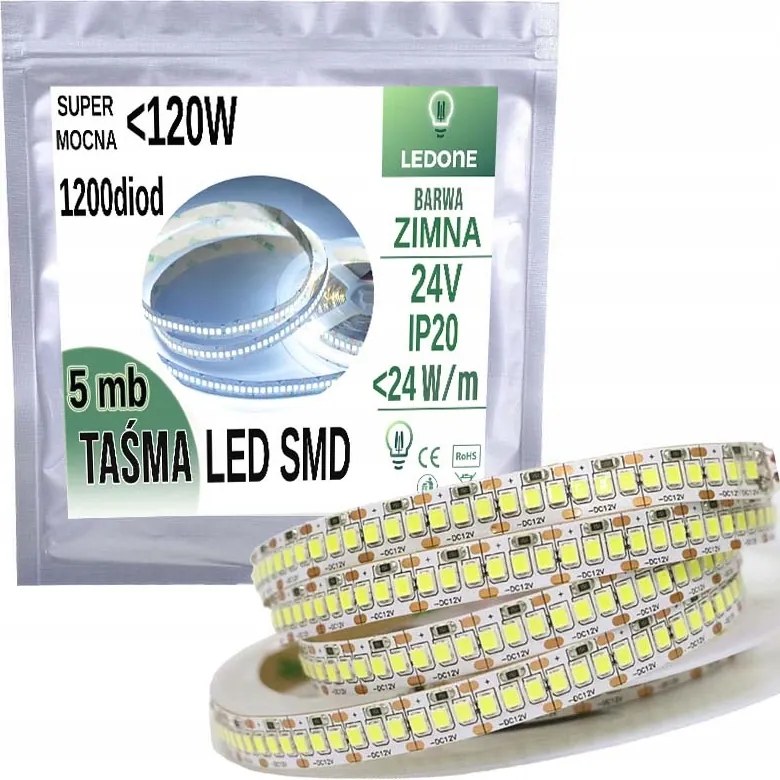Silný Led pásek Hq 24V 2835 IP20 1200d 5 m Cw