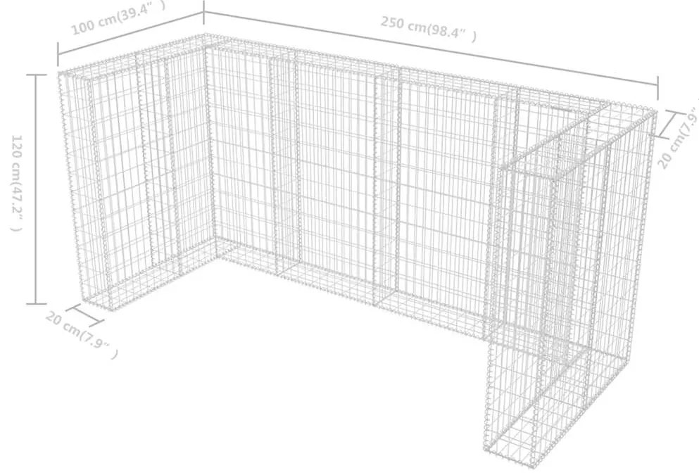 vidaXL Marketos Gabionová zástěna pro 3 popelnice ocelová 250 x 100 x 120 cm