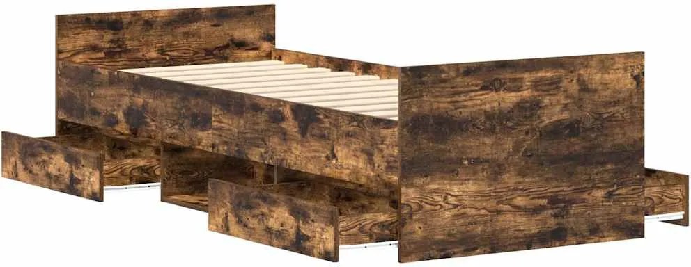Rám postele s hlavovým a nožním čelem kouřový dub 75 x 190 cm 3203821