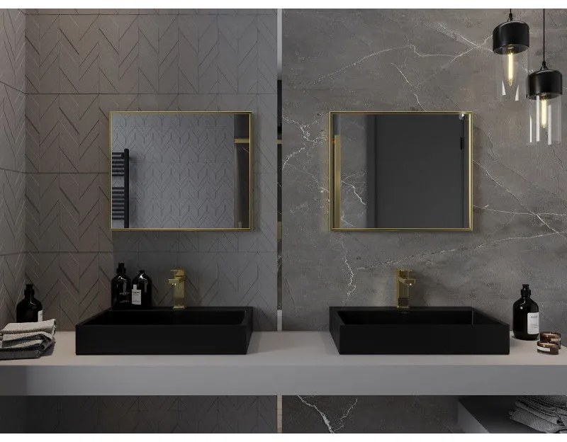 Mexen Loft, obdélníkové koupelnové zrcadlo 60 x 50 cm, barva rámu zlatá lesklá, 9852-060-050-000-50