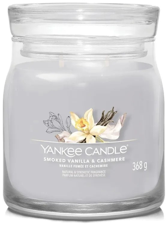 Yankee Candle vonná svíčka Signature ve skle střední Signature Smoked Vanilla & Cashmere 368g