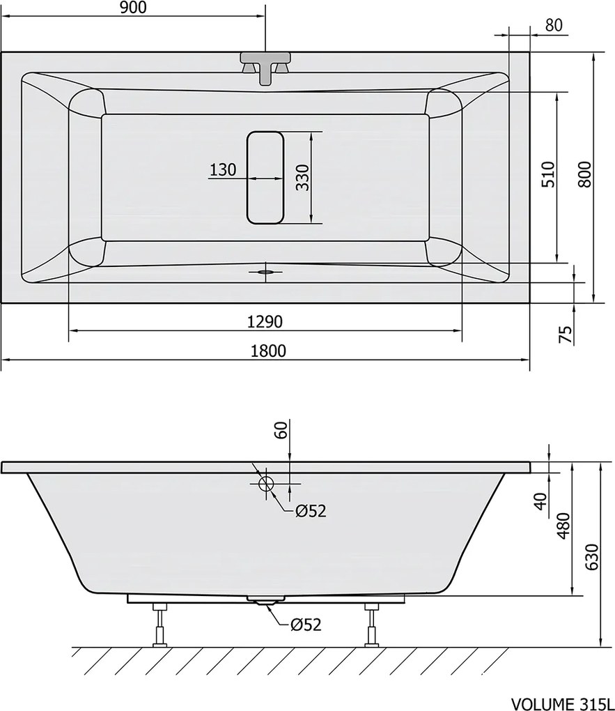 Polysan Polysan, MARLENE obdélníková vana 180x80x48cm, bílá, 72034