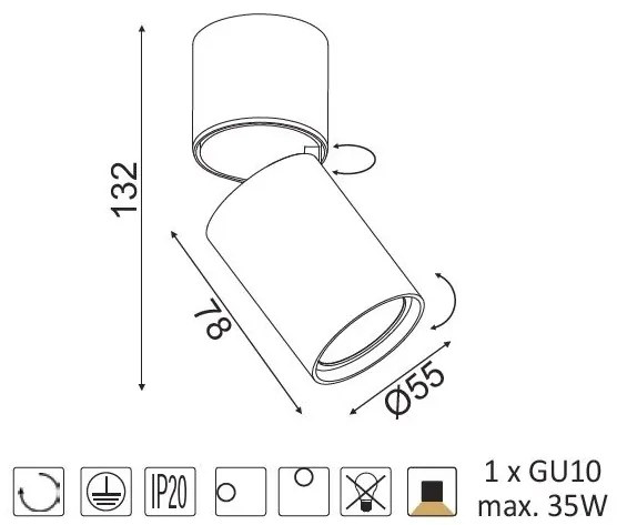 ACA DECOR Stropní bodové svítidlo ELITIS max. 35W/GU10/230V/IP20, černá barva