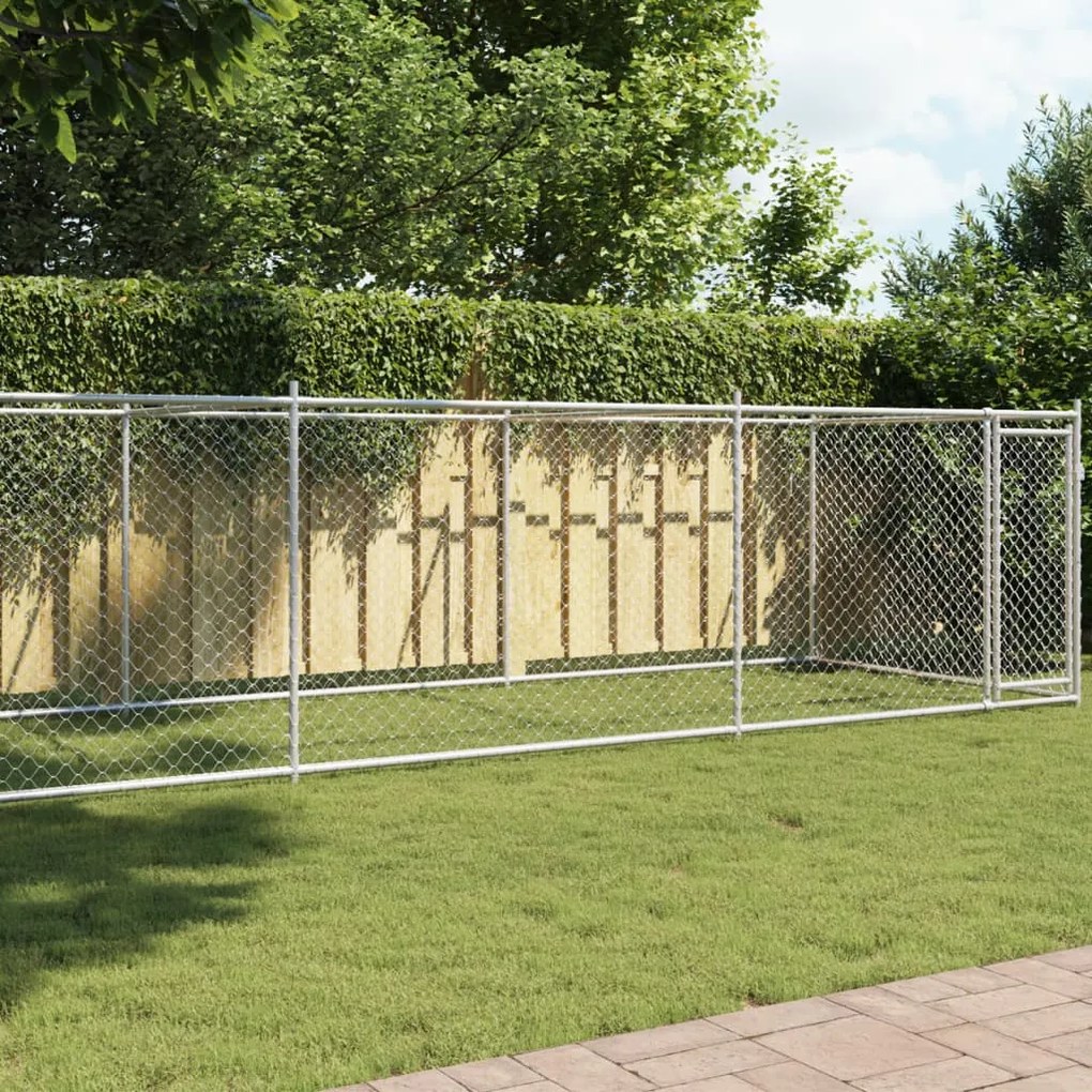 Klec pro psy s dvířky šedá 8 x 2 x 1,5 m pozinkovaná ocel 3209580