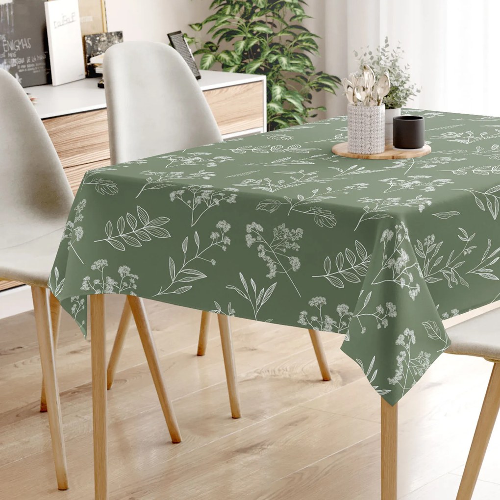 Goldea hranatý ubrus 100% bavlněné plátno - bylinkové lístky 120 x 120 cm