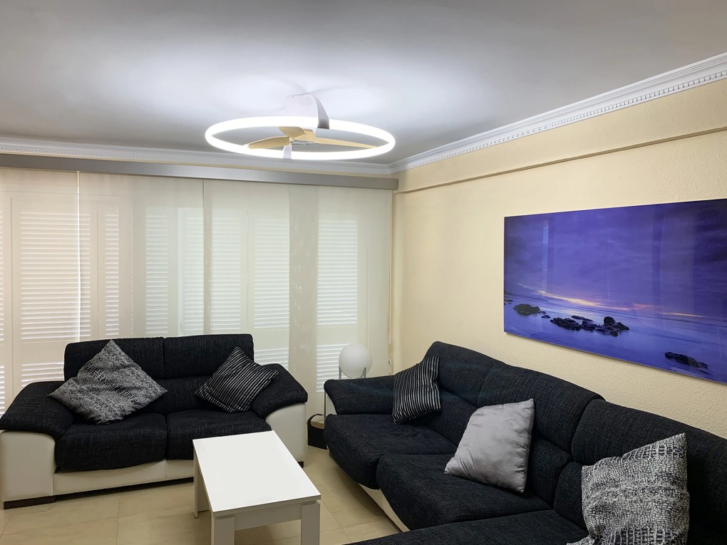 Mantra Nepal, stropní svítidlo s ventilátorem a dálkovým ovladačem, LED 75W 2700K-5000K, dřevo/bílá, průměr 105cm