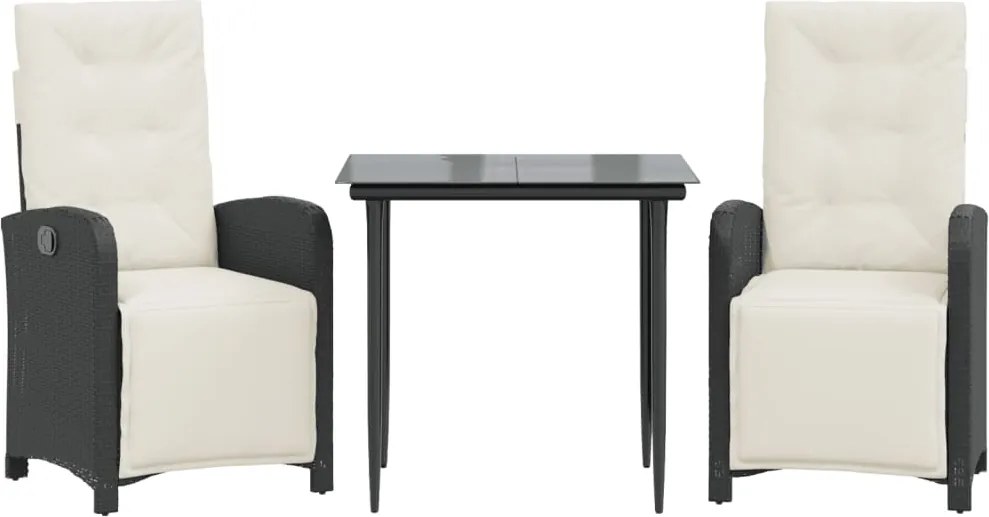 3dílný bistro set s poduškami černý polyratan 3212514
