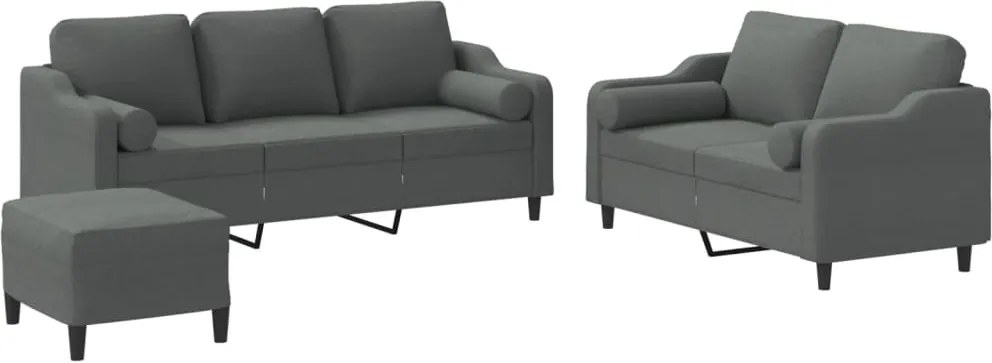 3dílná sedací souprava s polštáři tmavě šedá textil 3201859