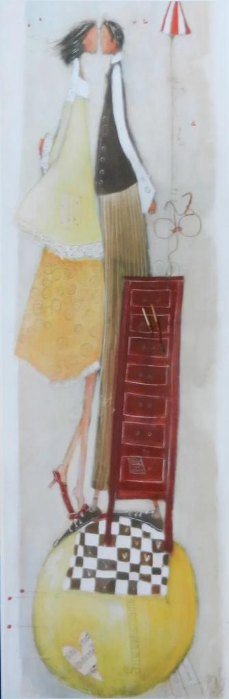 ART-STYLE Obrázek 20x60, postavy pusinky, žlutá, rám sv. dub - červotoč