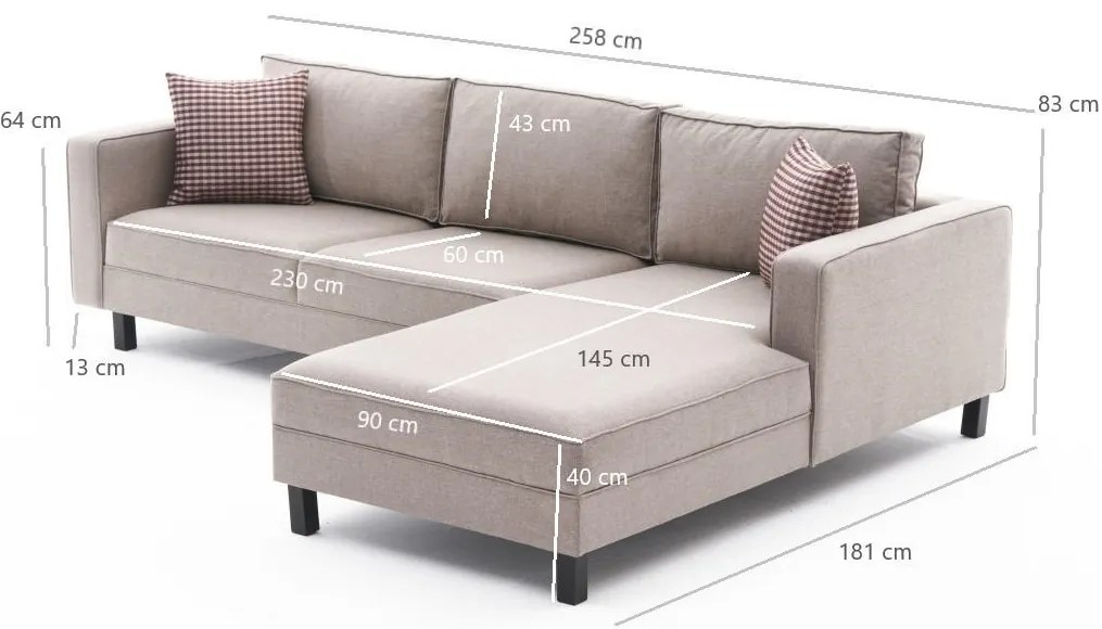Hanah Home Pohovka KALE krémová pravý roh 825BLC2716