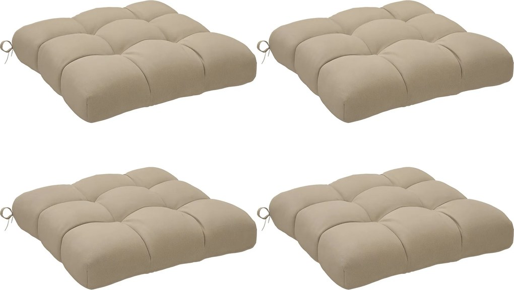 Souprava 4 zahradních polštářů Outsunny, prošívané venkovní polštáře, 10 cm výplň s vázáním, rozměr 48Š x 48H cm, Khaki