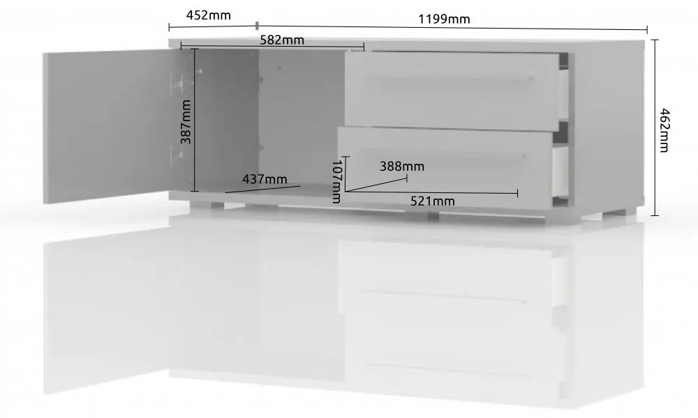 Televizní stolek PIANO TV120-1K2F/PN béžová lesk